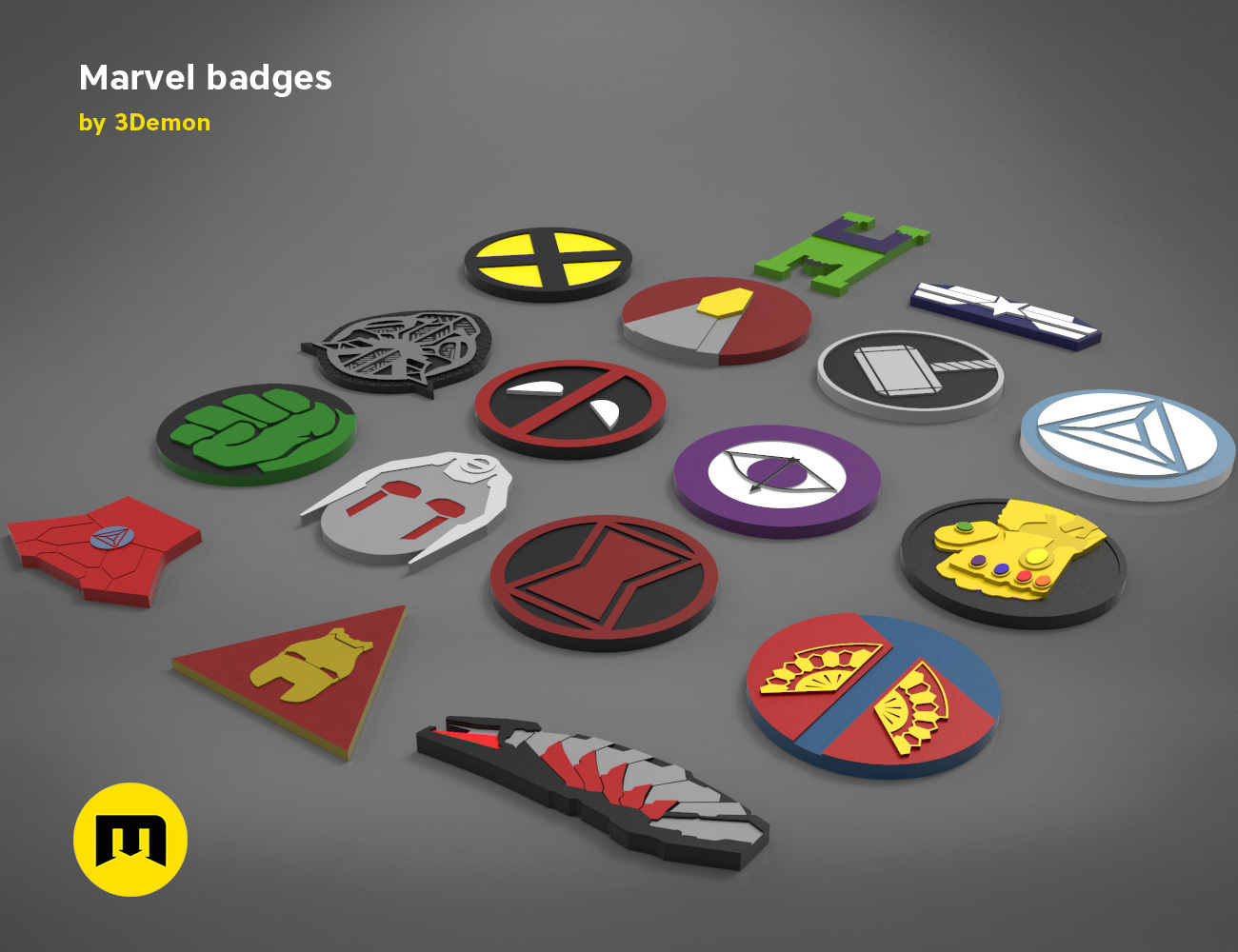 Archivo 3D Insignias Marvel Impresión simple en color 🎨 ・Objeto para ...