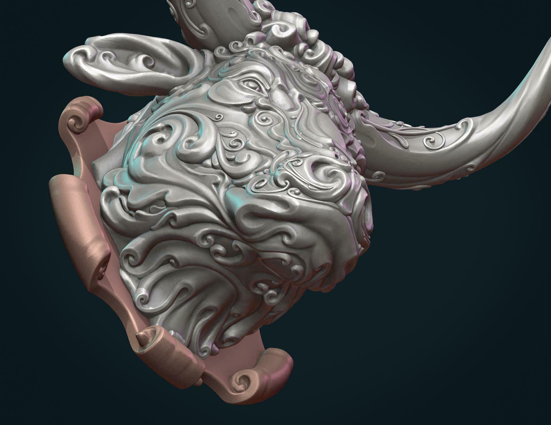 3D file Ornate Bull Head 🐂 ・3D printable model to download・Cults