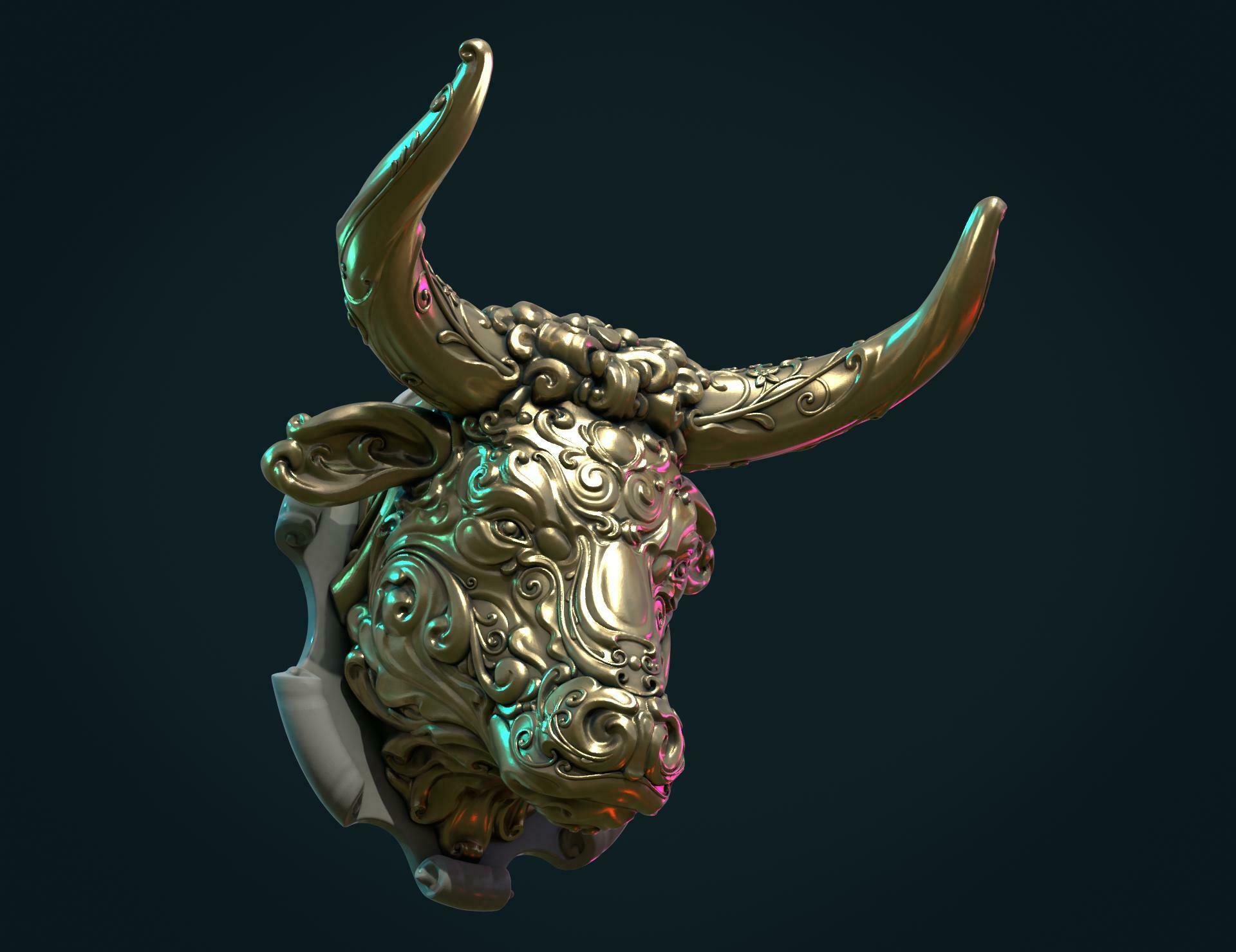3D file Ornate Bull Head 🐂 ・3D printable model to download・Cults