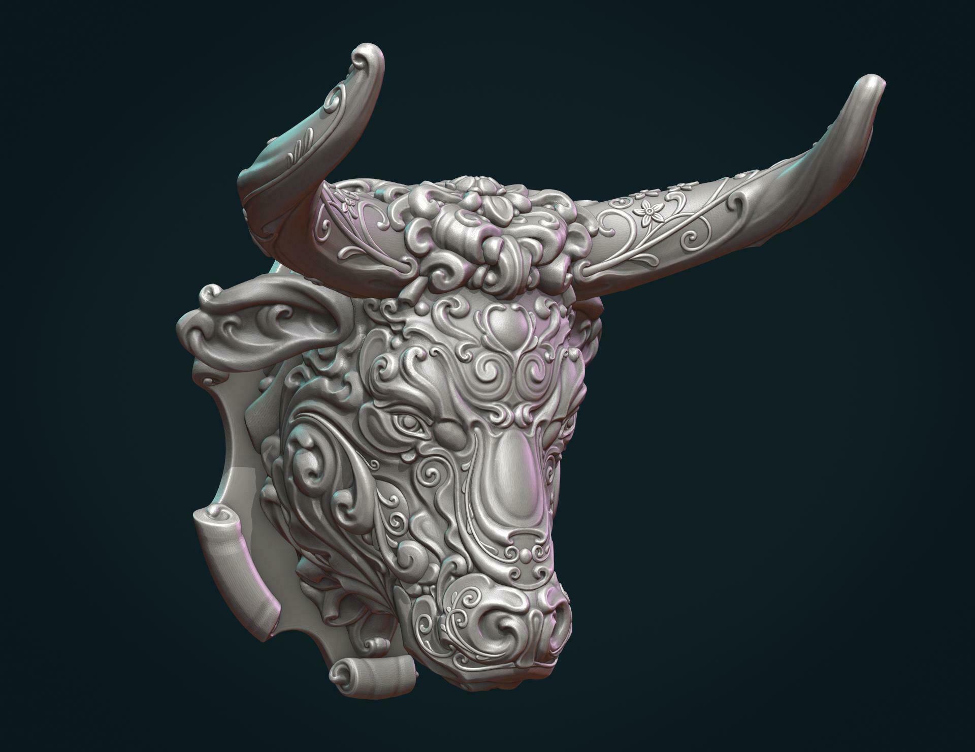 3D file Ornate Bull Head 🐂 ・3D printable model to download・Cults