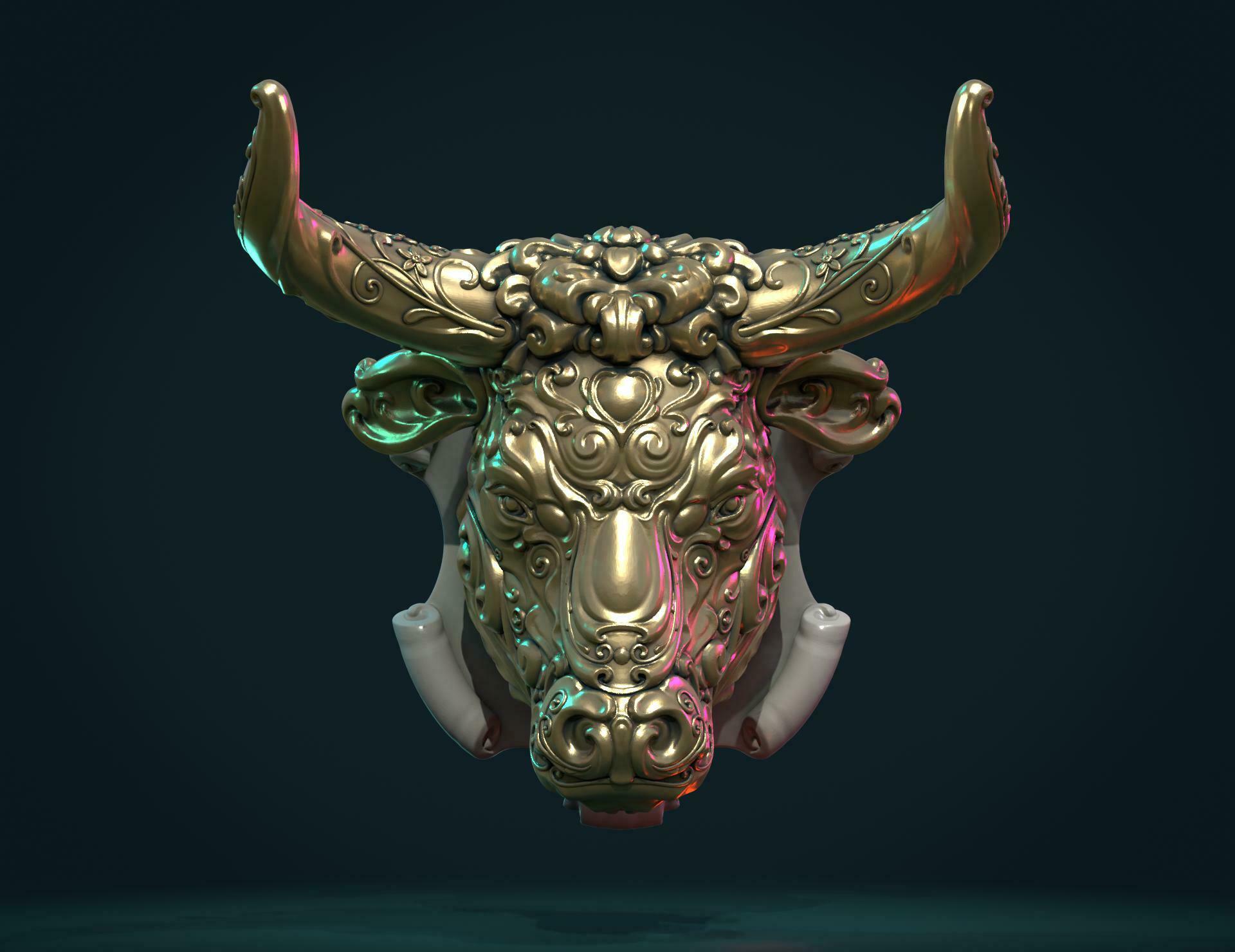 3D file Ornate Bull Head 🐂 ・3D printable model to download・Cults