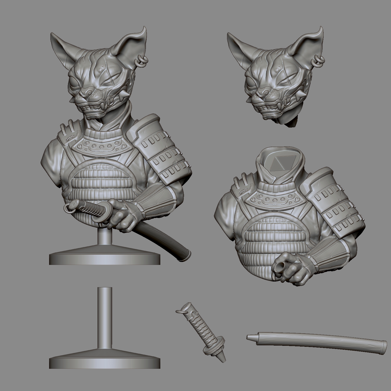 🐱 Cat Samurai x・ STL File for ・Cults