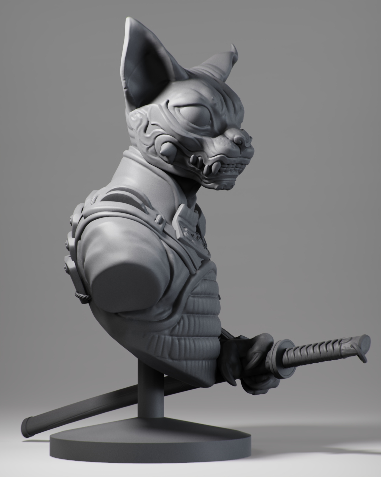 🐱 Cat Samurai x・ STL File for ・Cults