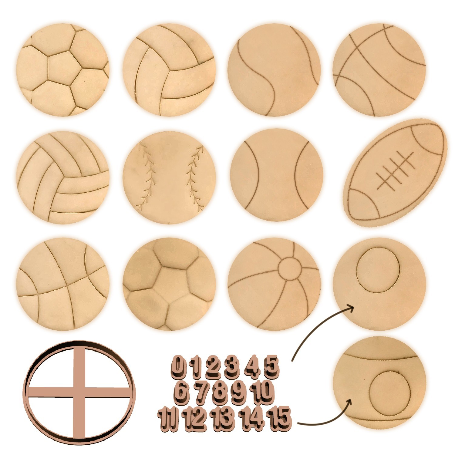 STL file 13 SPORT BALLS PACK OF COOKIE CUTTERS + NUMBERS! - BIG ...