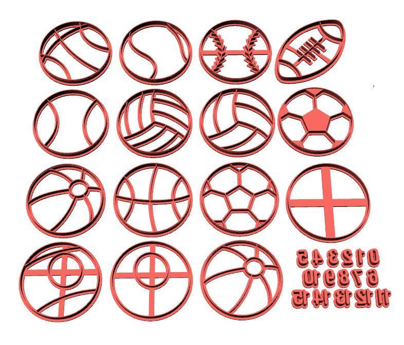 STL file 13 SPORT BALLS PACK OF COOKIE CUTTERS + NUMBERS! - BIG ...