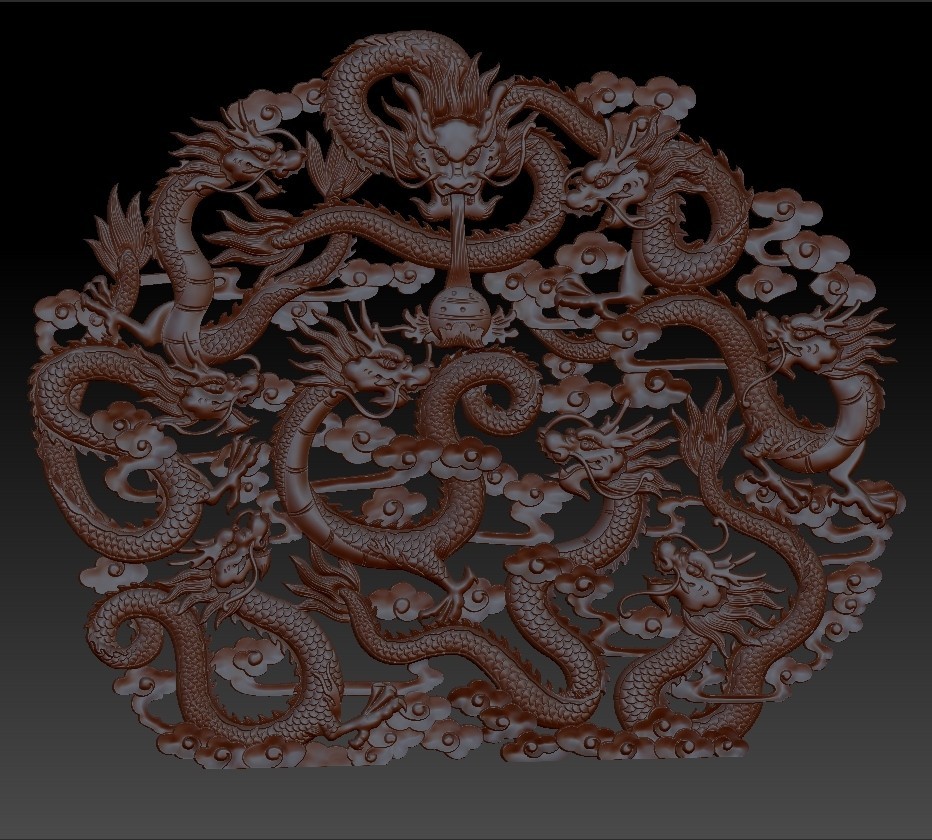 🐉 nine Chinese traditional dragons model of bas-relief for cnc・Free STL ...