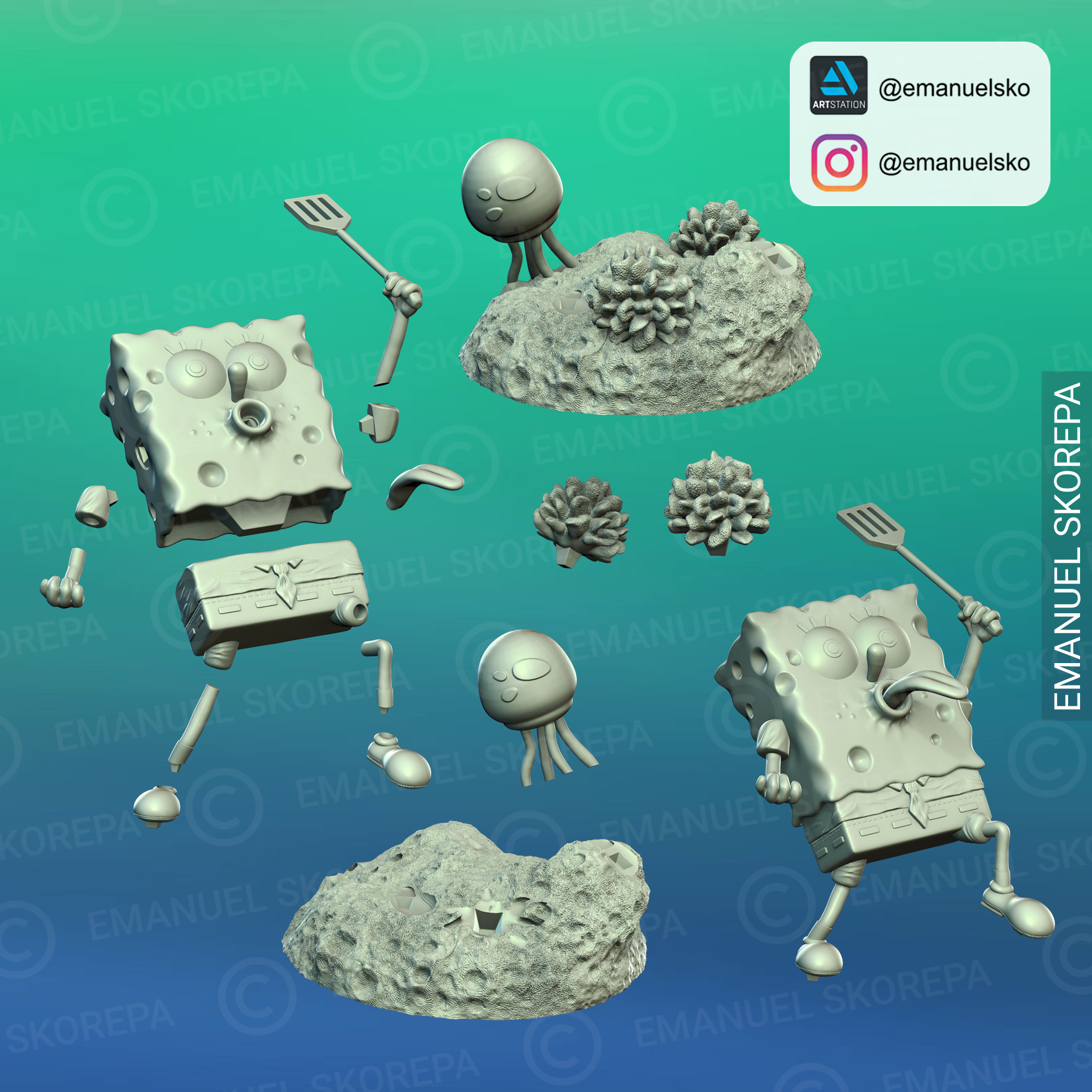 🦑 SPONGEBOB・ 3D File for ・Cults