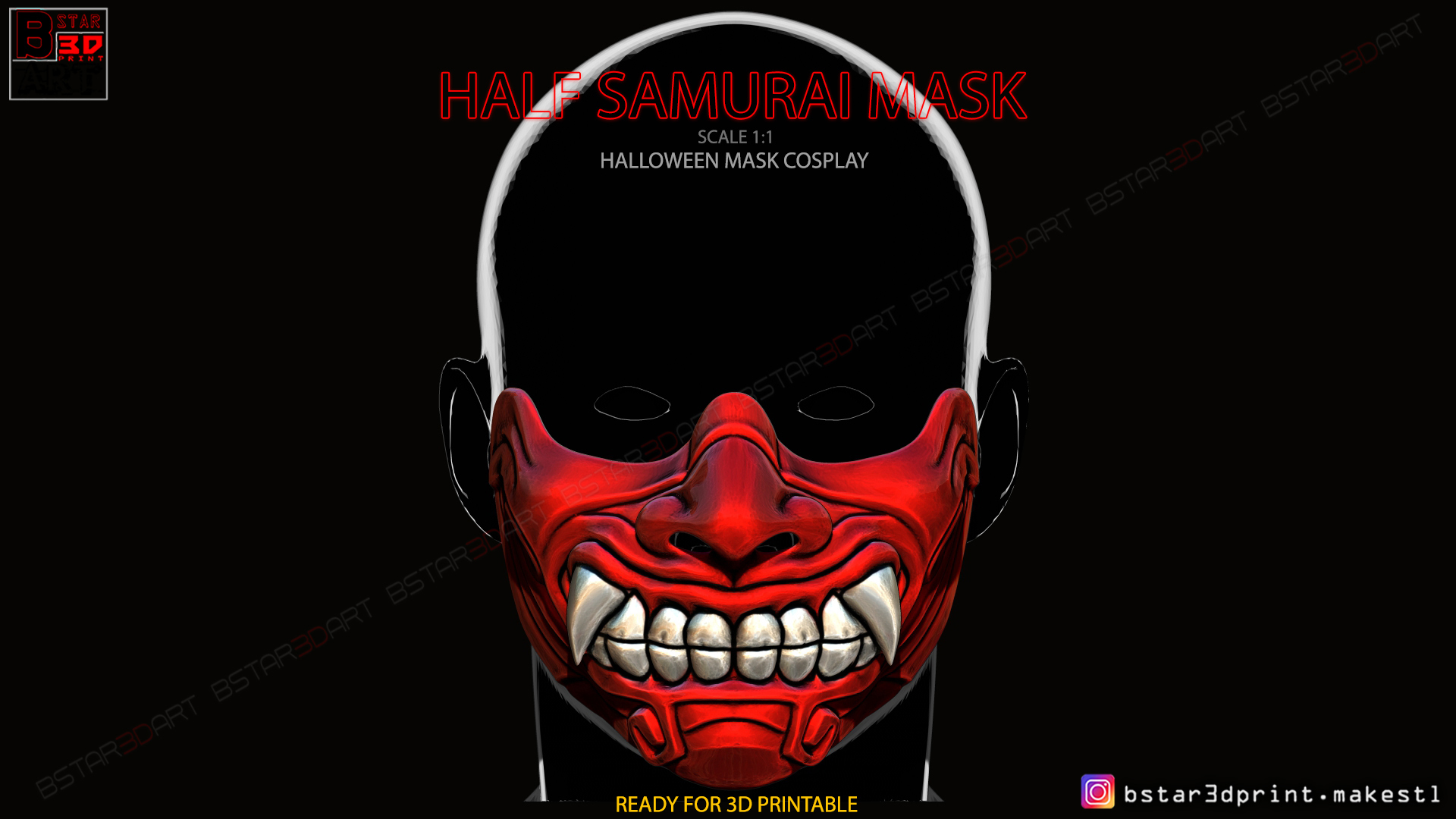 STL file Face Mask - Half Samurai Mask - Halloween Costume Cosplay 🗡️ ...