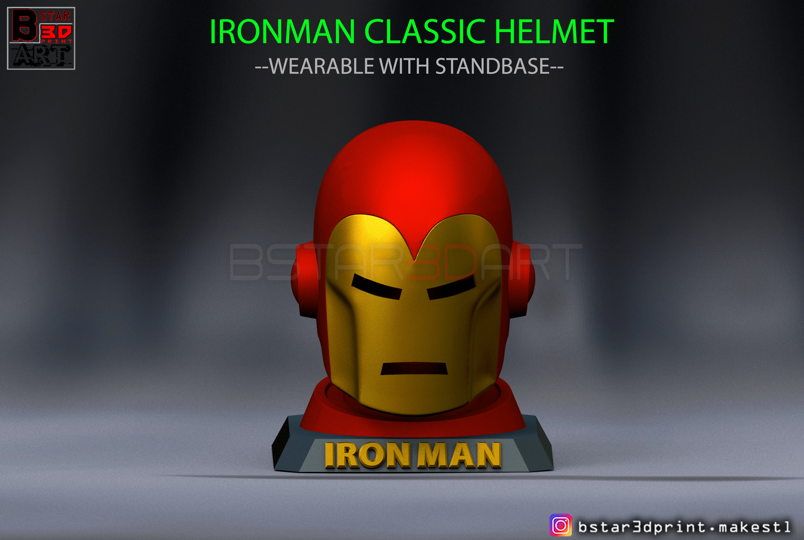 🪖 IronMan Classic Helmet - wearable with standbase - Marvel Comic・ STL ...