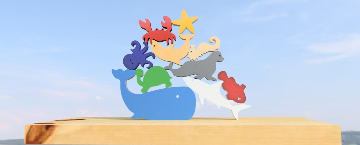 STL file SEA ANIMALS STACKING TOY 🎨 ・3D printing design to download・Cults
