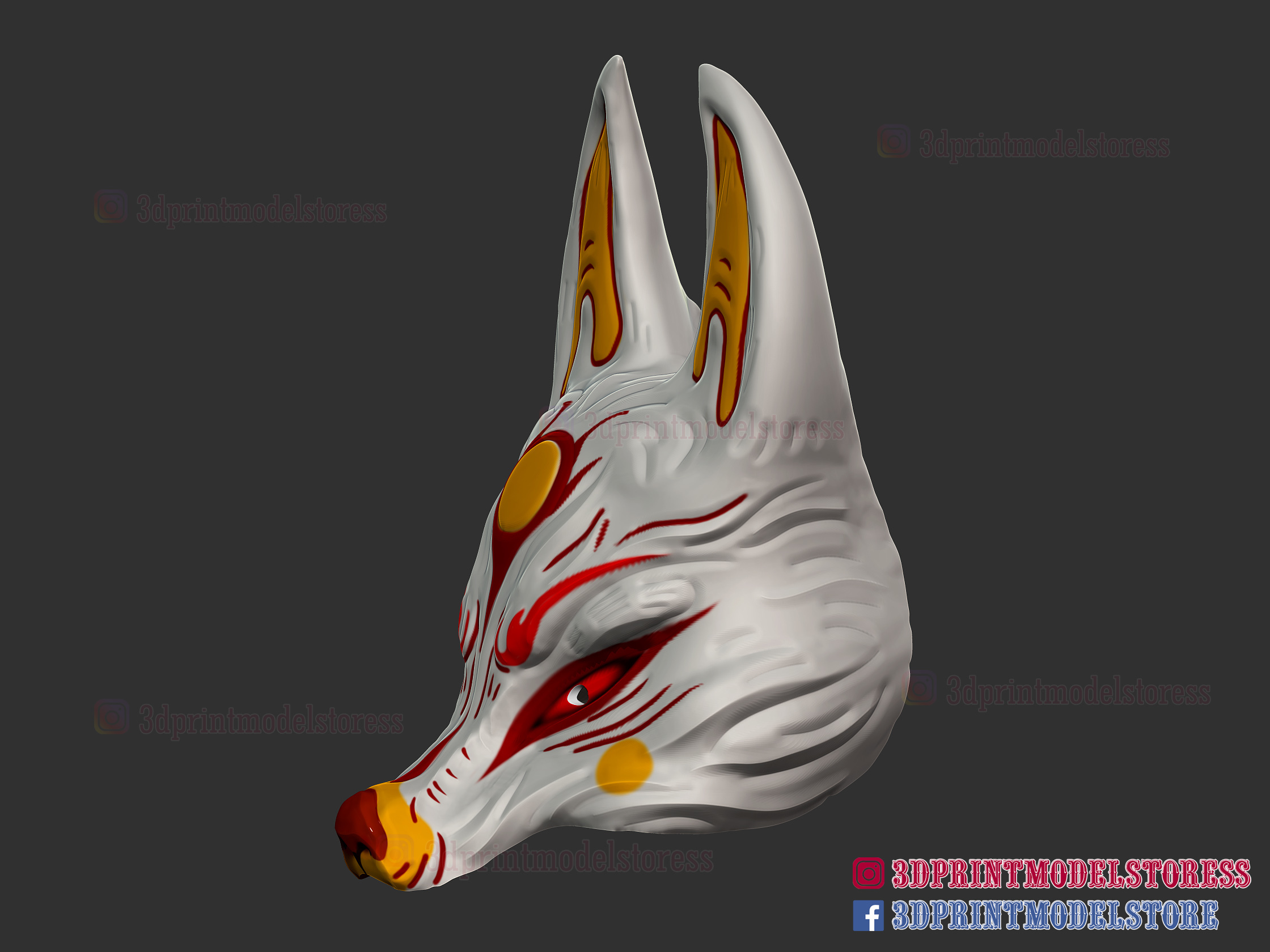 3D file Demon Kitsune Fox Mask - Japanese Cosplay Costume 🦊 ・3D ...
