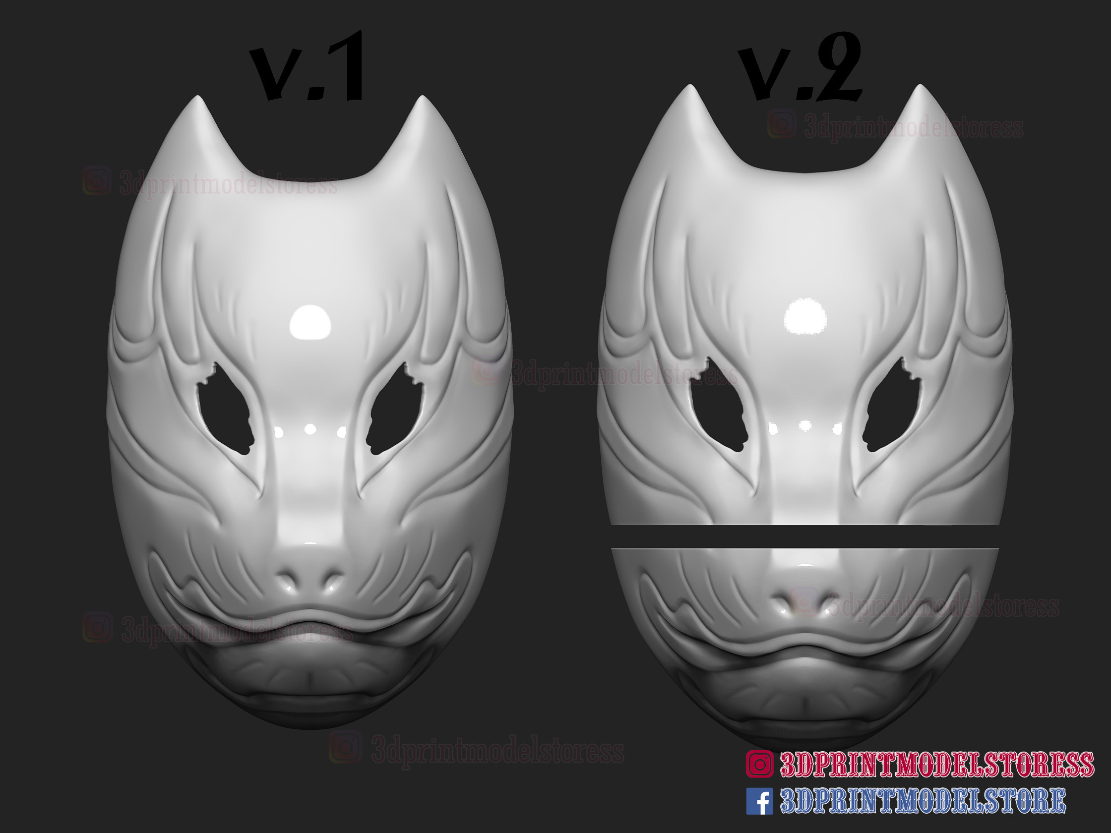 Файл 3D Ghost of Tsushima Japanese Kitsune Fox Mask - Shattered Mask of ...