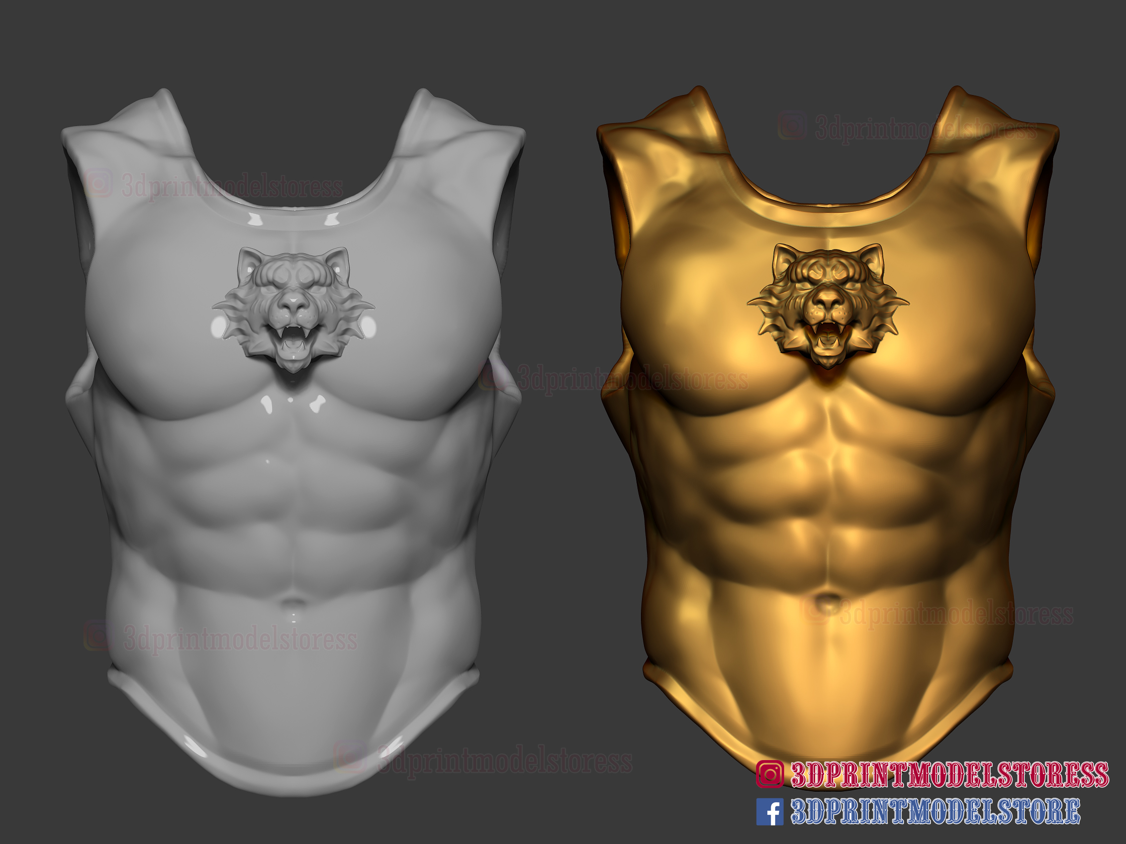 🐅 Body Chest Armor - Larp Armor Cosplay - Tiger Roman Muscle Armor 3D ...