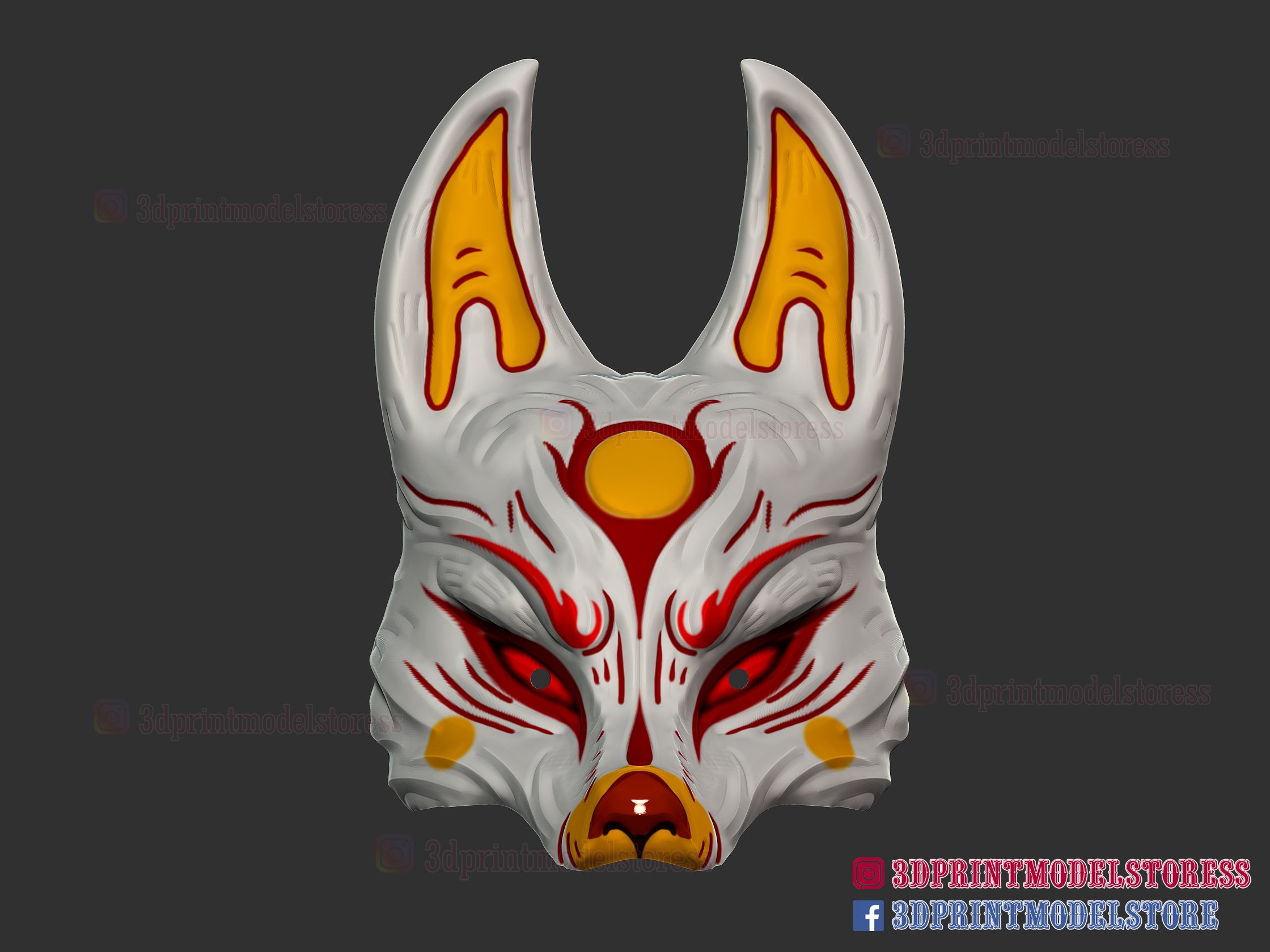 3D file Demon Kitsune Fox Mask - Japanese Cosplay Costume 🦊 ・3D ...