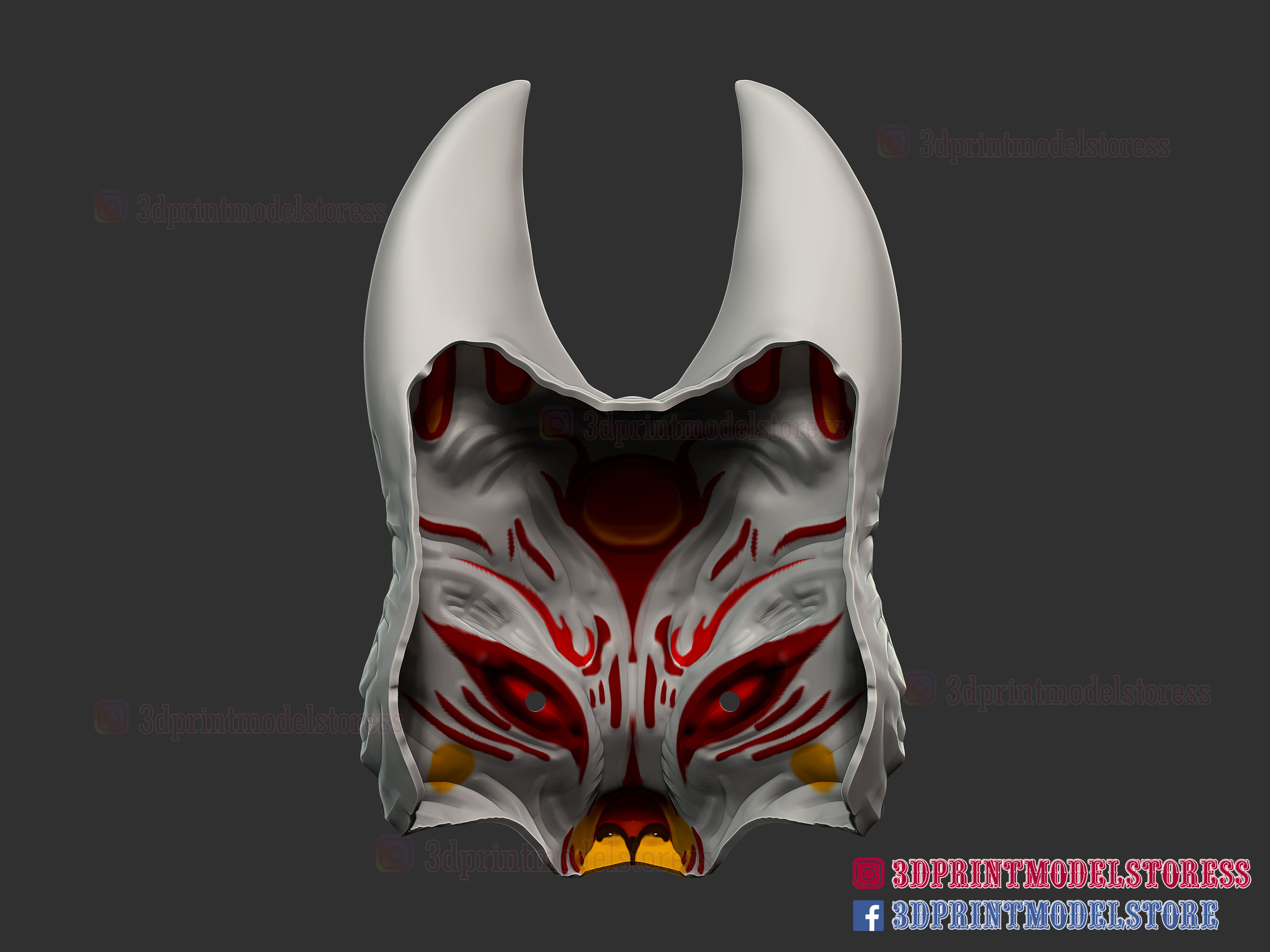 3D file Demon Kitsune Fox Mask - Japanese Cosplay Costume 🦊 ・3D ...