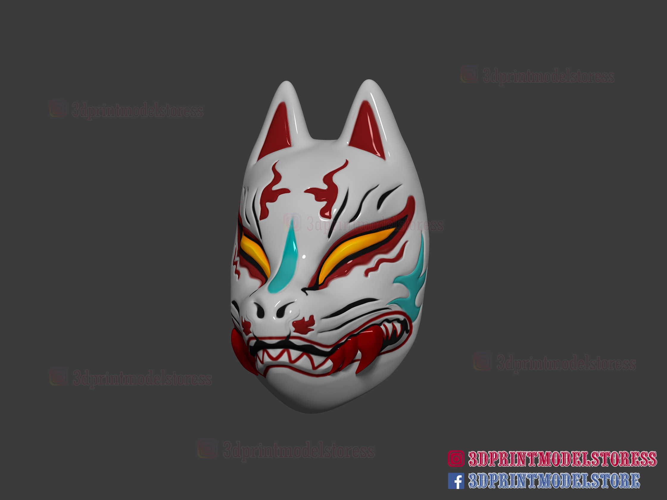 3D file Japanese Fox Mask Demon Kitsune Cosplay Helmet STL File 🦊 ・3D ...