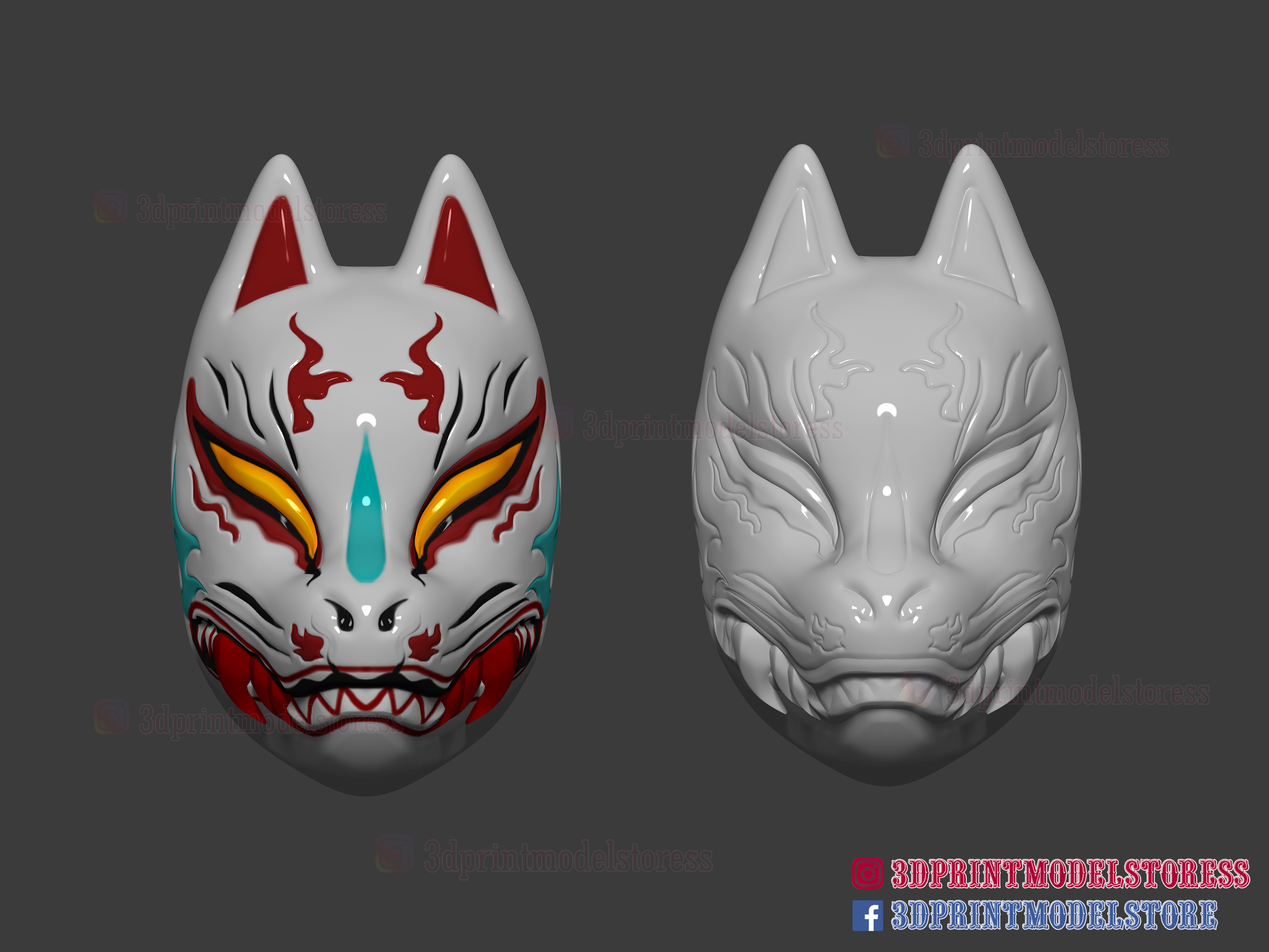 3D file Japanese Fox Mask Demon Kitsune Cosplay Helmet STL File 🦊 ・3D ...