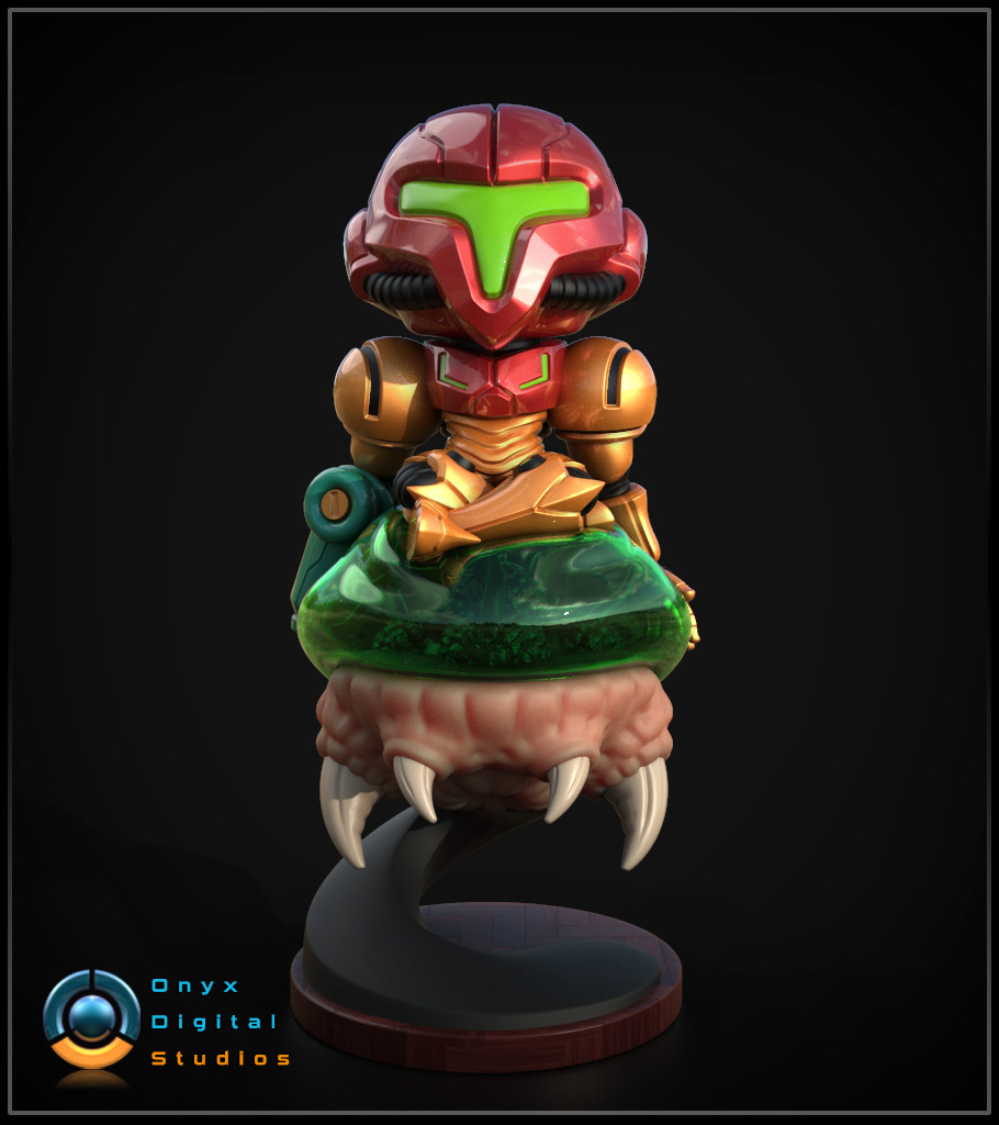 👾 Chibi Samus montando una larva de Metroid・Archivo 3D para ・Cults