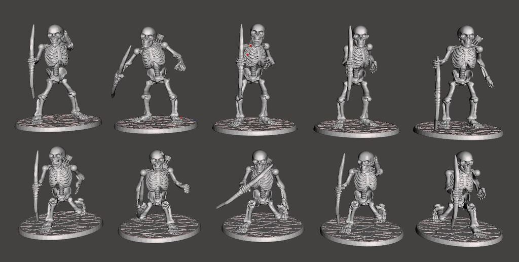 💀 Skeleton Warriors with Longbows x 10 Poses・Free STL File for ・Cults