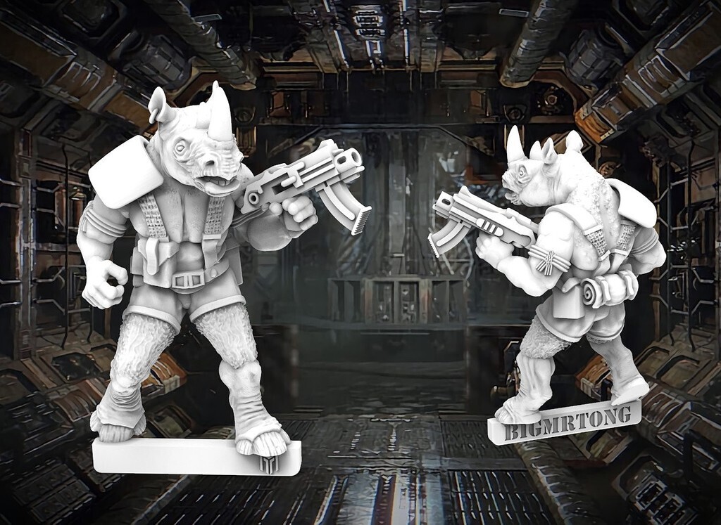 🛰 Space Rhino Beastman - 28mm Miniature・Free 3D File for ・Cults