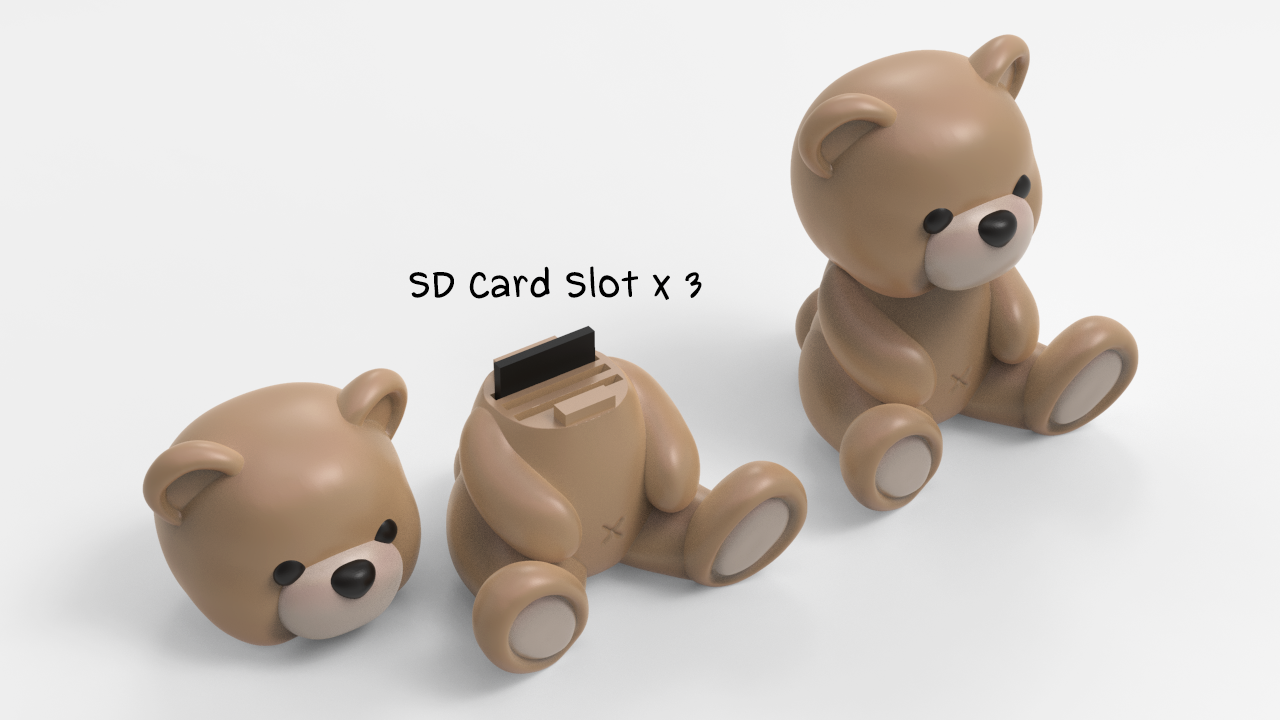 🧸 Cute Teddy Bear SD card Storage・ STL File for ・Cults