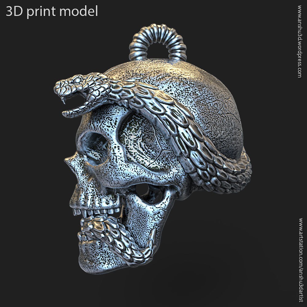 🐍 Biker snake skull vol11 Pendant・ 3D File for ・Cults