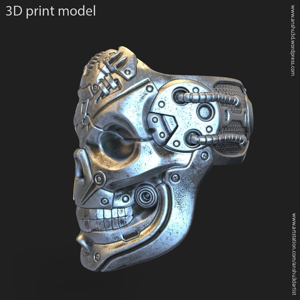 💀 robotic skull vol 2 ring・ 3D File for ・Cults