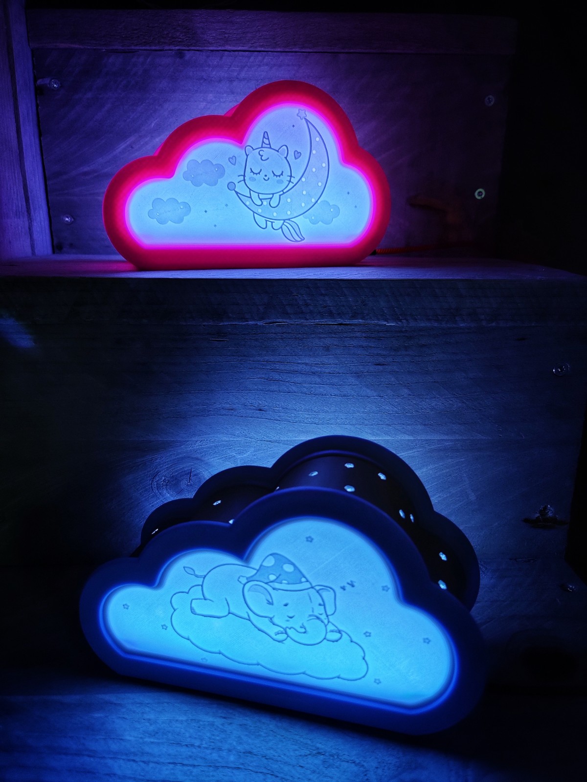 ⛅ Cloudy night light with two sides Lithophane・ STL File for ・Cults