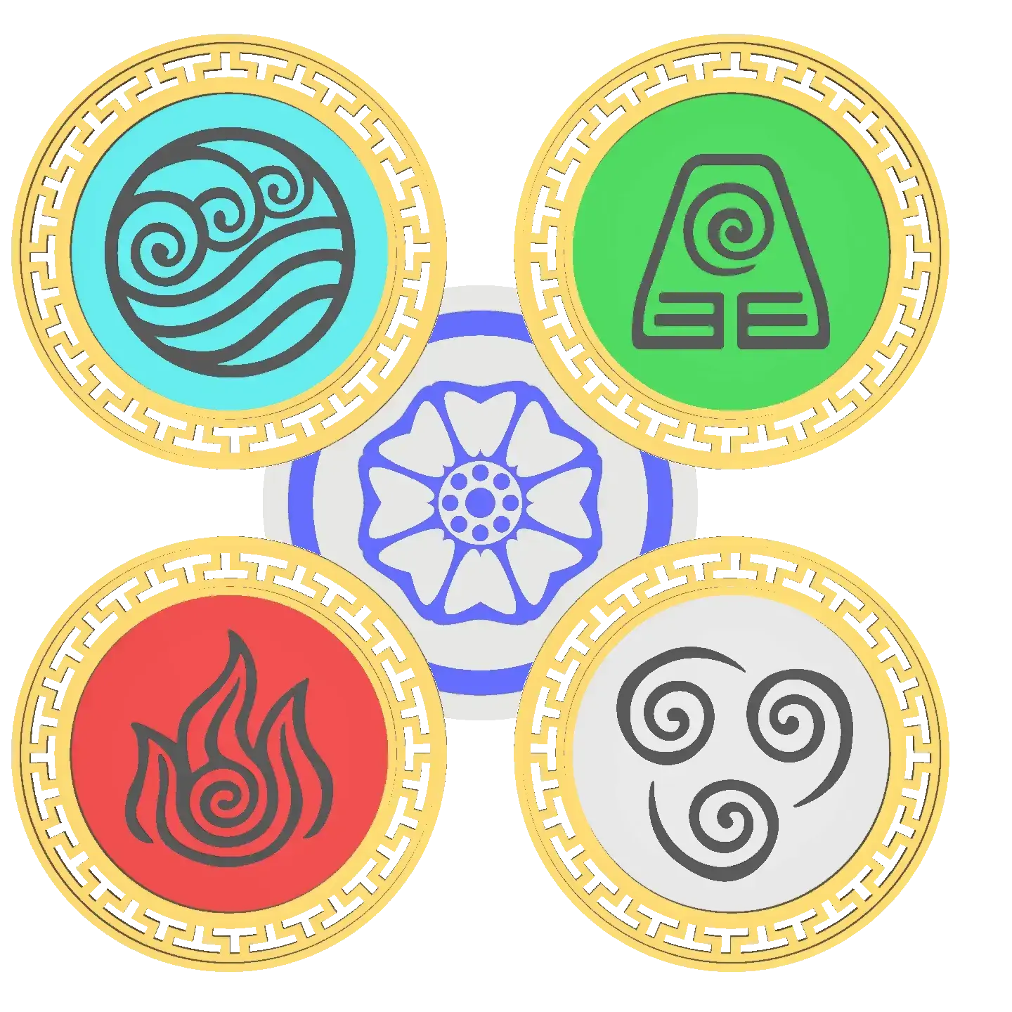 🪷 The Four Elements and White Lotus Wall Decoration・Free 3D File for ・Cults