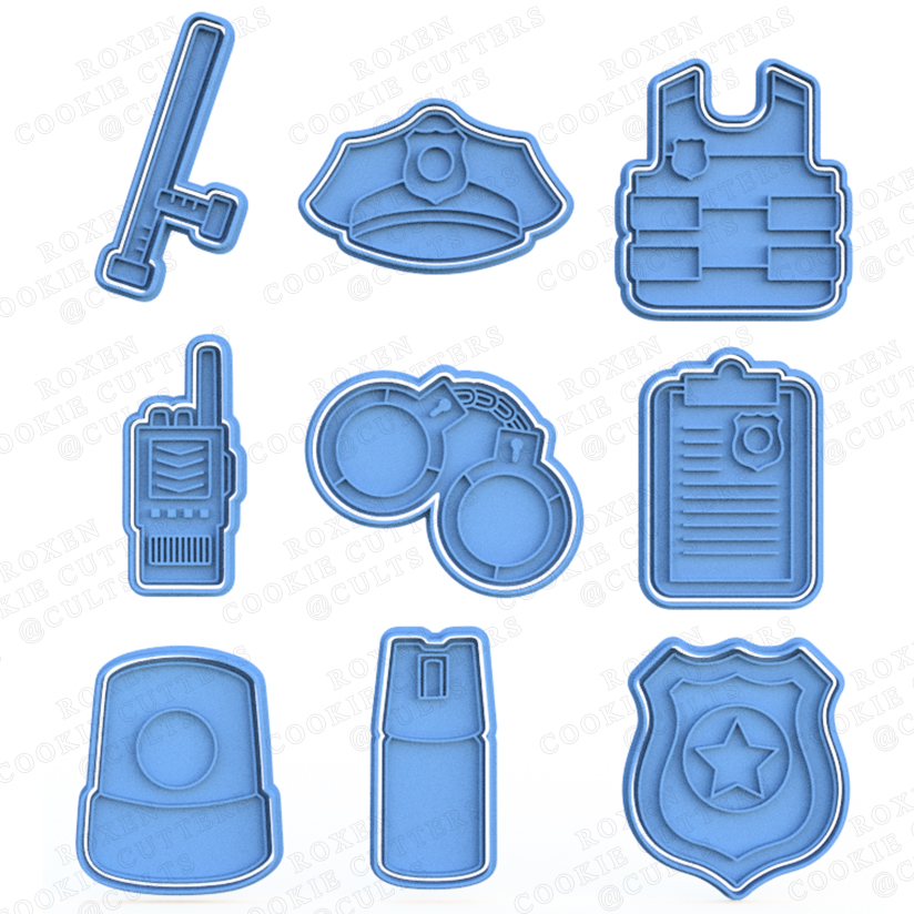 🚓 Police elements cookie cutter set of 9・ 3D File for ・Cults