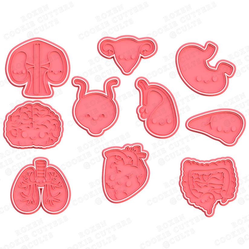 🍪 Kawaii Organs cookie cutter set of 10・ 3D File for ・Cults