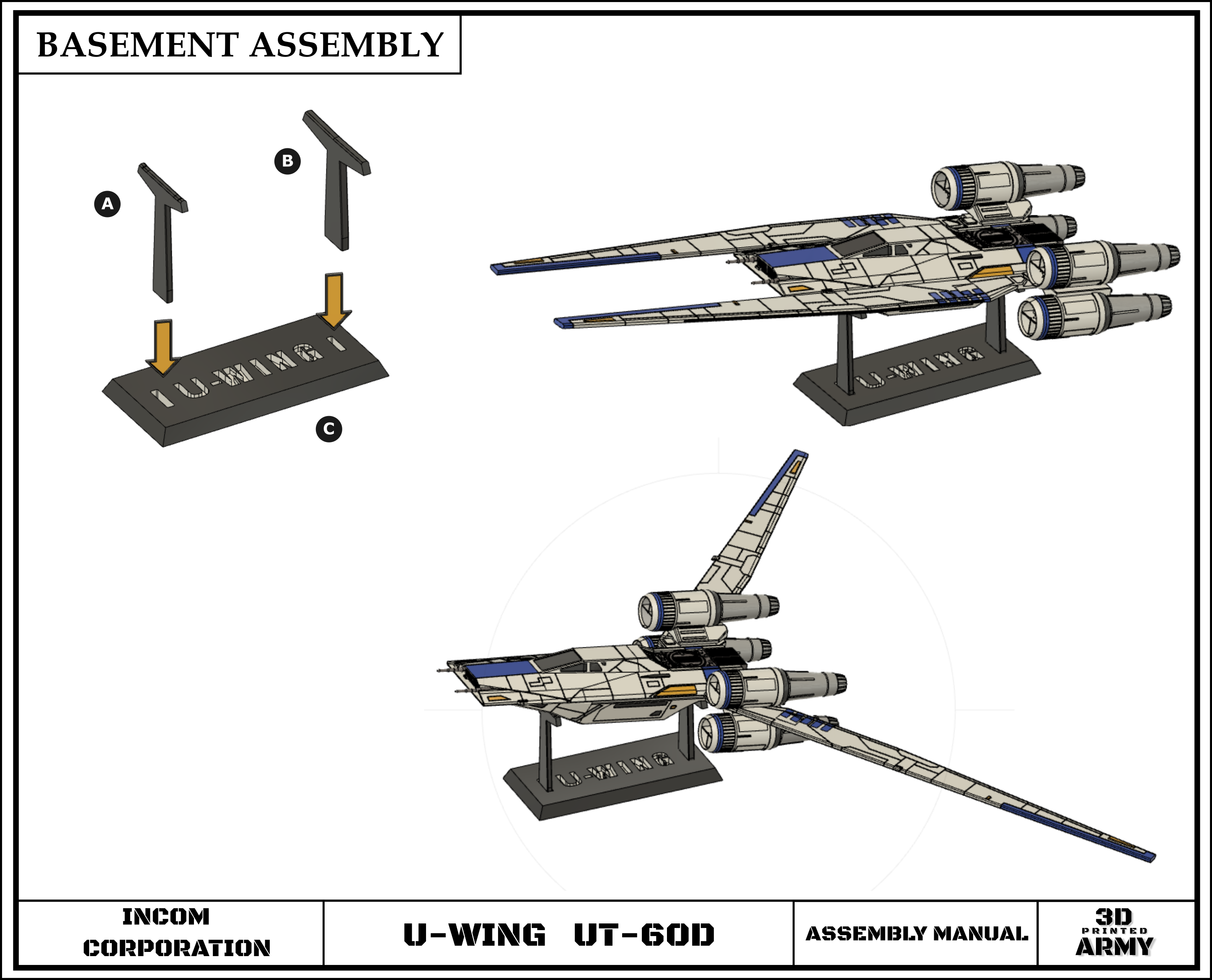 ⭐ STAR WARS U-WING UT60D with basement・ STL File for ・Cults