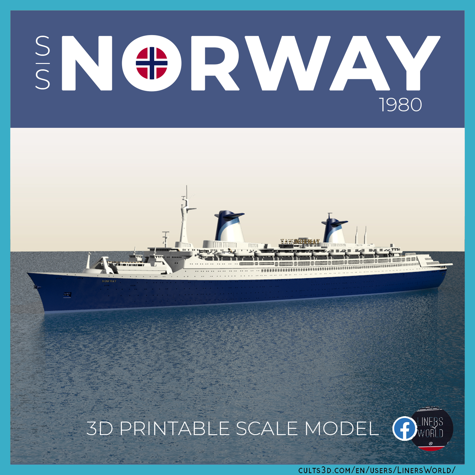 🇳🇴 S.S. NORWAY (1980) cruise ship printable model - full hull and ...