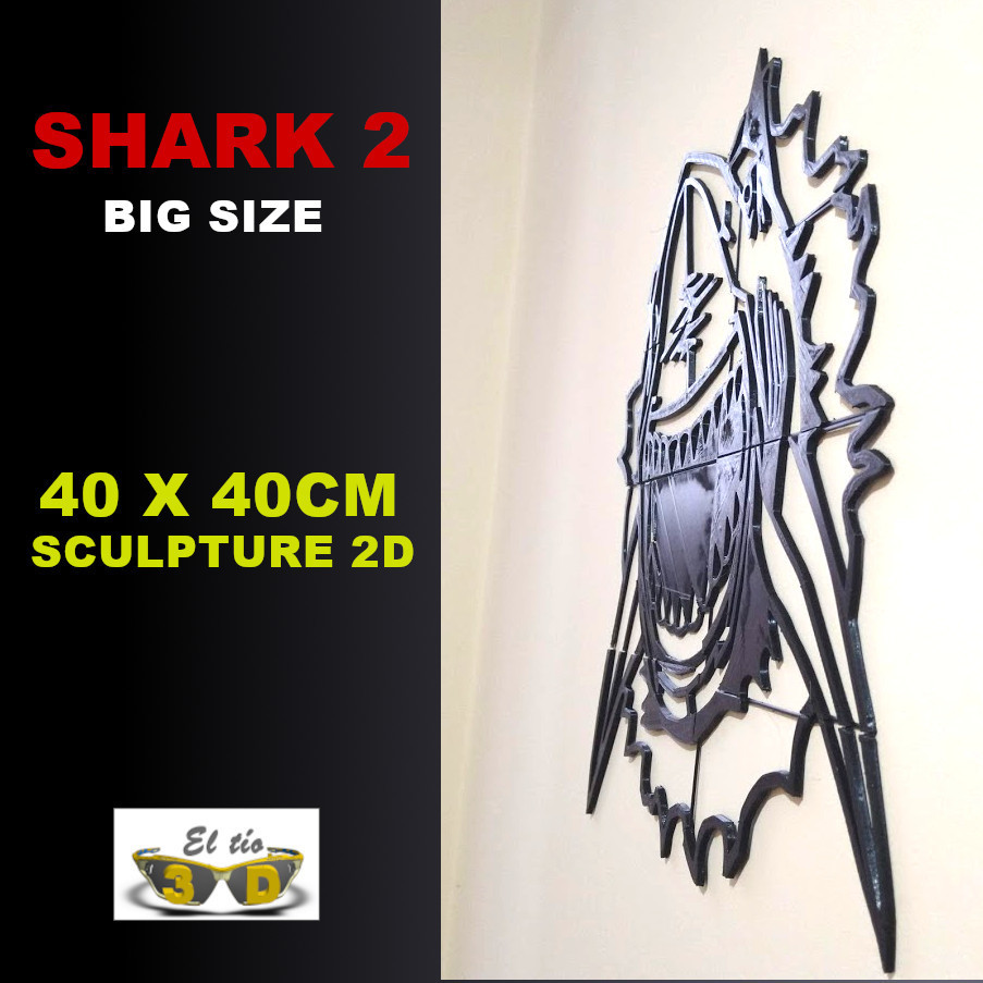 Archivo STL SHARK 2D - BIG SIZE - WALL DECOR 🦈 ・Plan para descargar y ...