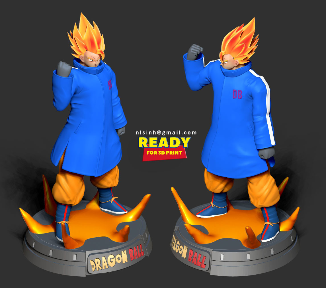 3D file Goku in a blue jacket 💬 ・3D print design to download・Cults