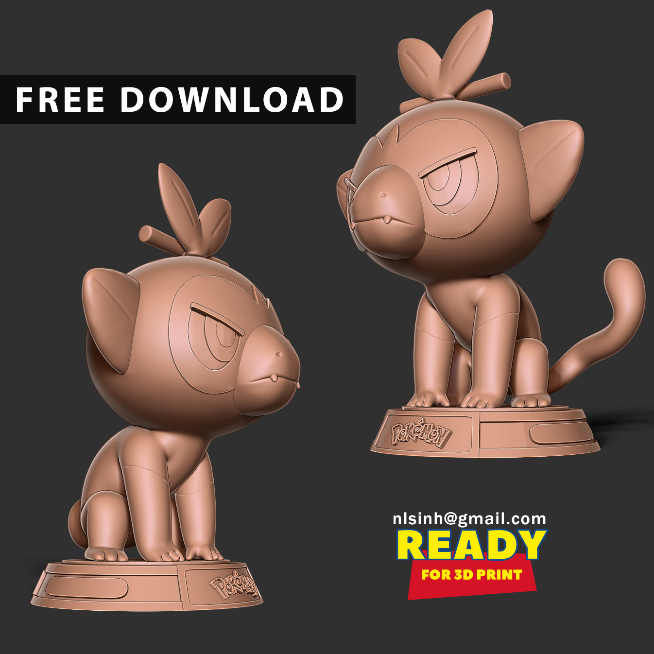 🐉 Grookey - Pokemon Fanart・Free 3D File for 3D printing・Cults