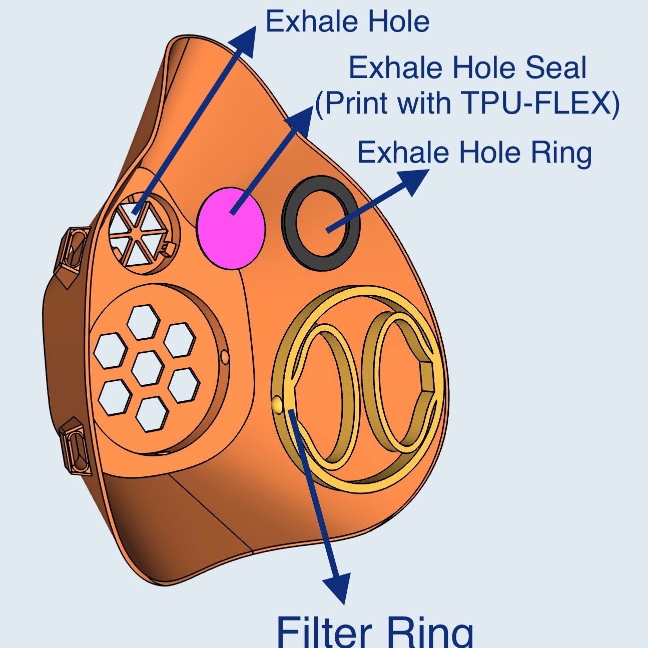 Free STL file Covid 19 Mask with/without Exhale Valve (2hrs print, no ...