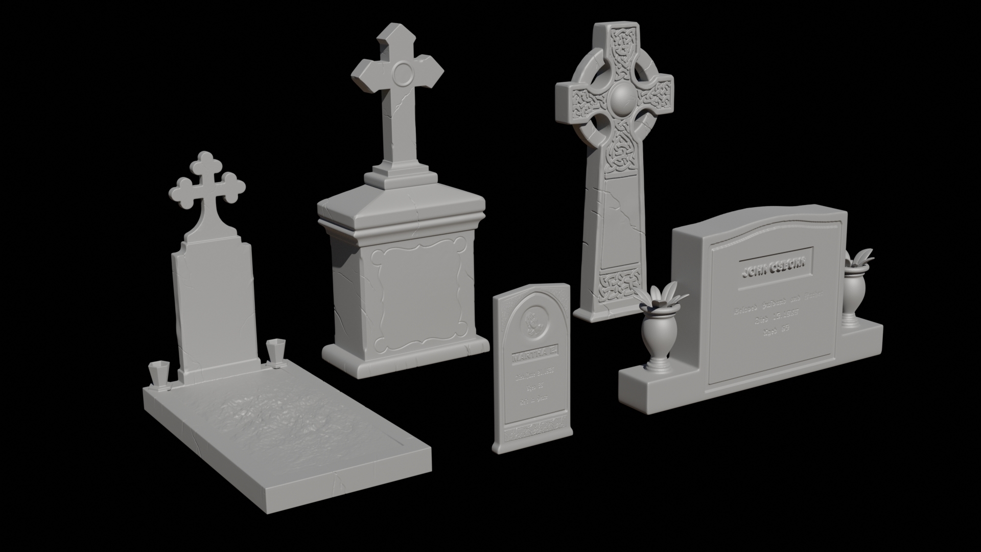 🪦 5 pack – Tombstones and gravestones・ STL File for ・Cults