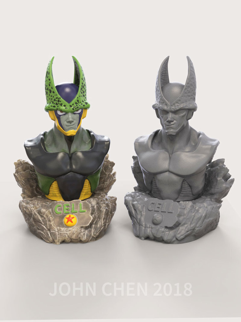 👤 Perfect Cell DBZ Bust & Base・Free 3D File for ・Cults