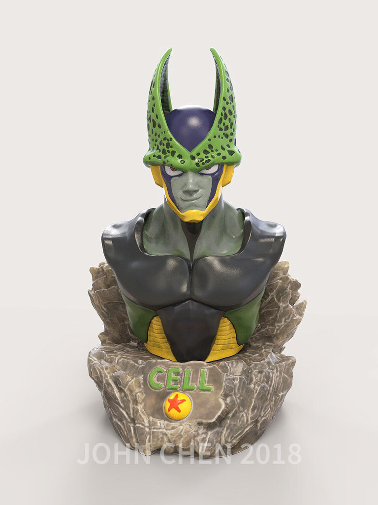 👤 Perfect Cell DBZ Bust & Base・Free 3D File for ・Cults