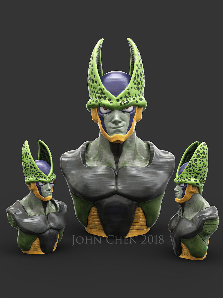 👤 Perfect Cell DBZ Bust & Base・Free 3D File for ・Cults