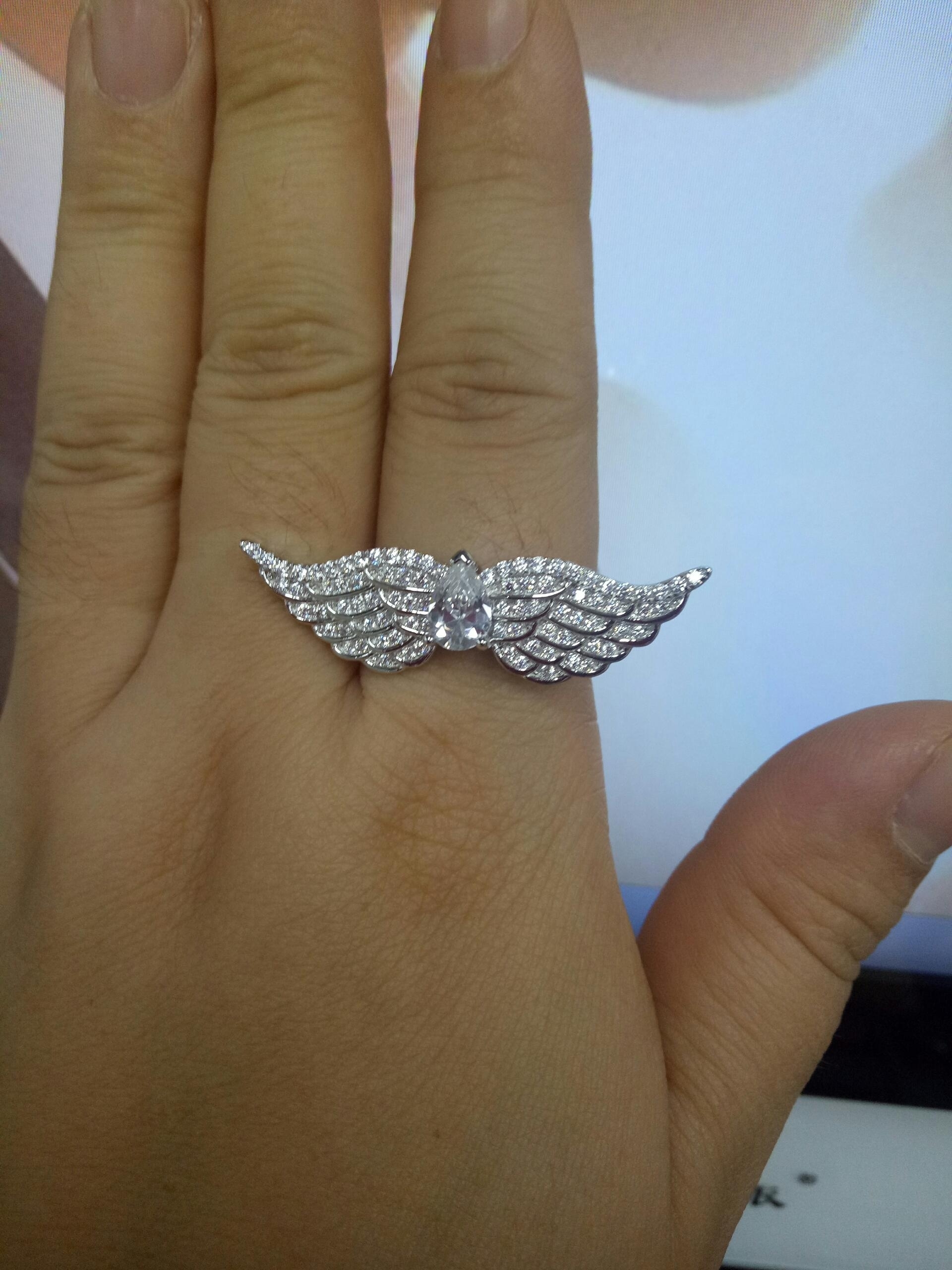 👼 JCR 1002 Angel Wings Pear Cut Sterling Gold Ring・Free 3D File for ・Cults