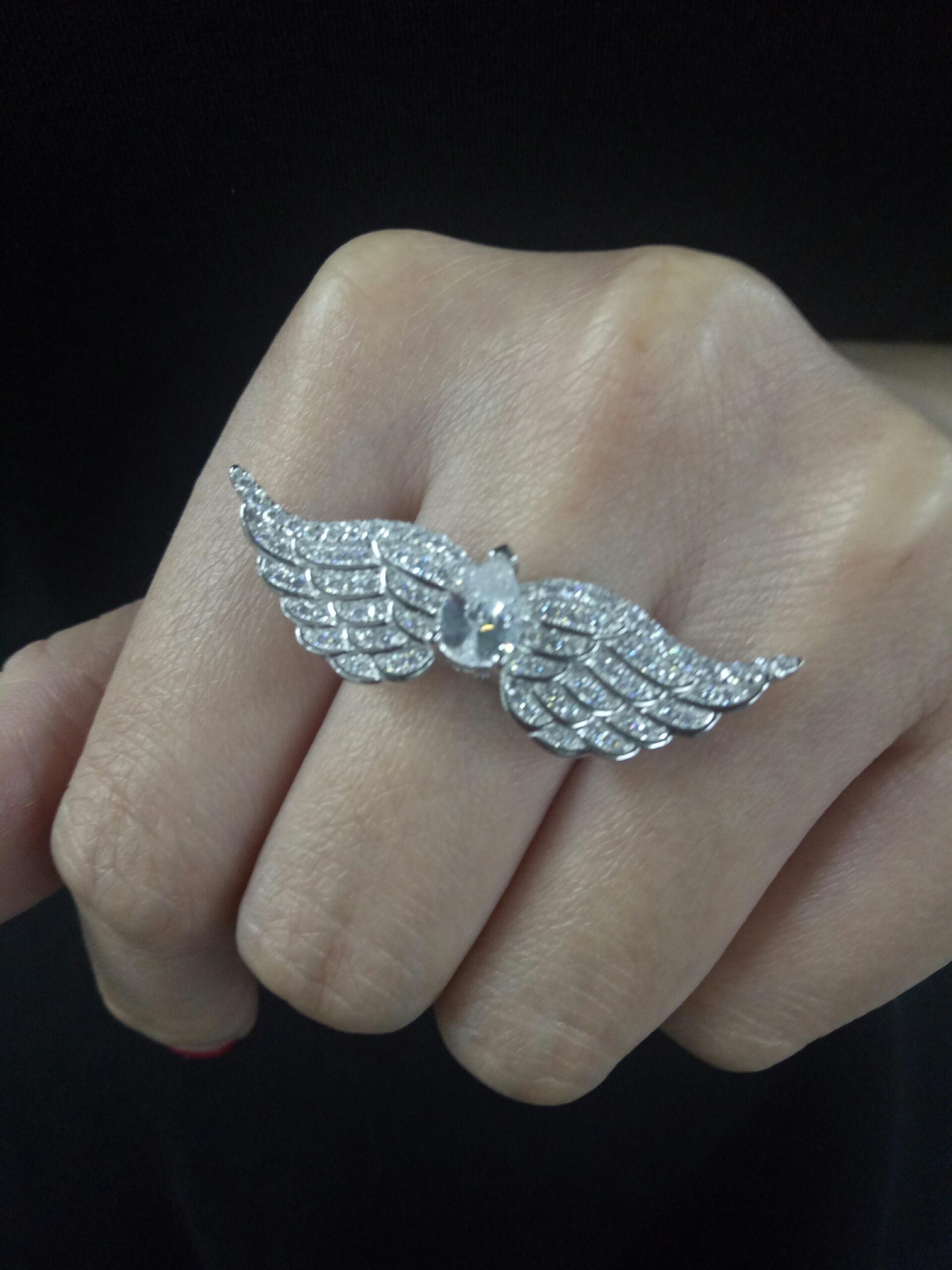 👼 JCR 1002 Angel Wings Pear Cut Sterling Gold Ring・Free 3D File for ・Cults