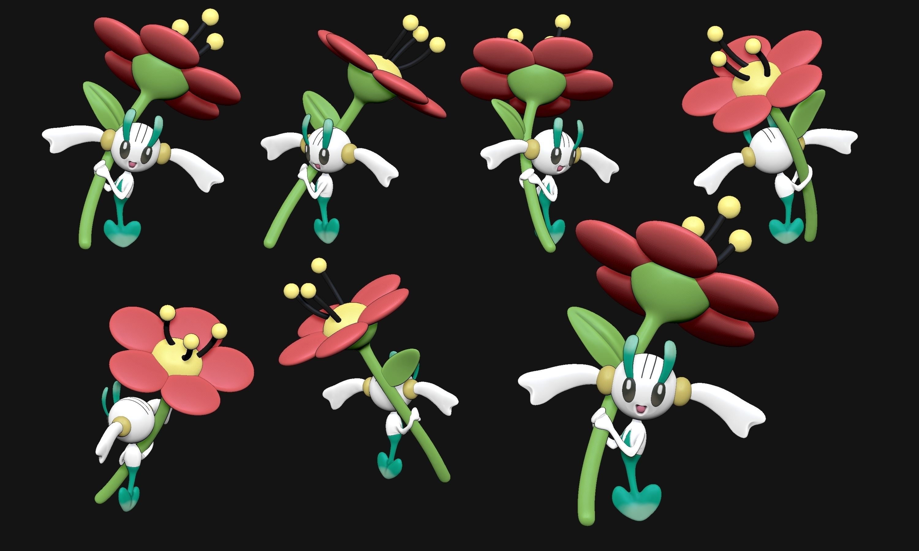 🐉 Pokemon - Flabebe, Floette and Florges(with cuts and as a whole)・ OBJ ...
