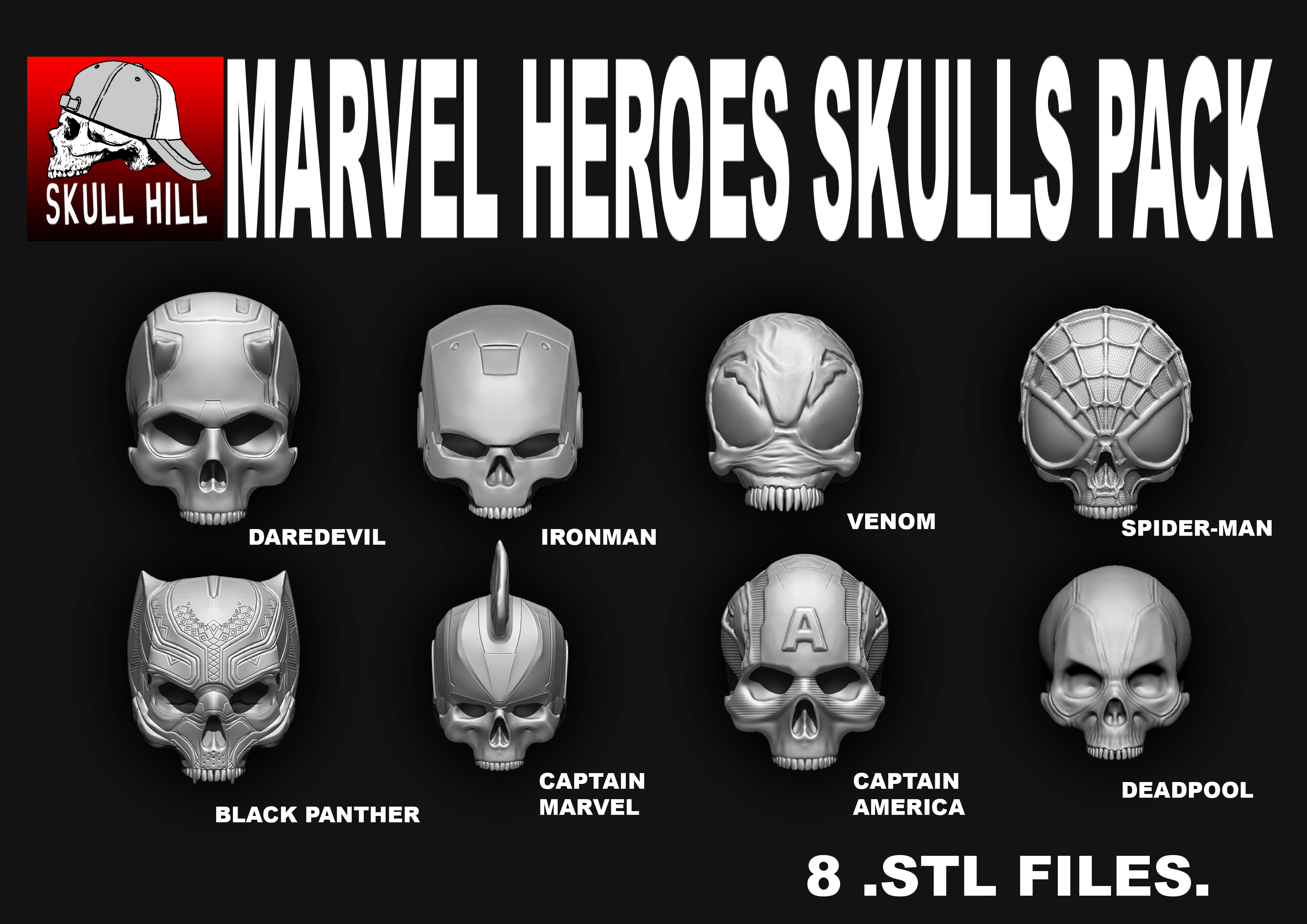 Archivo STL MARVEL HEROES SKULL PACK 💀 ・Modelo para descargar y ...