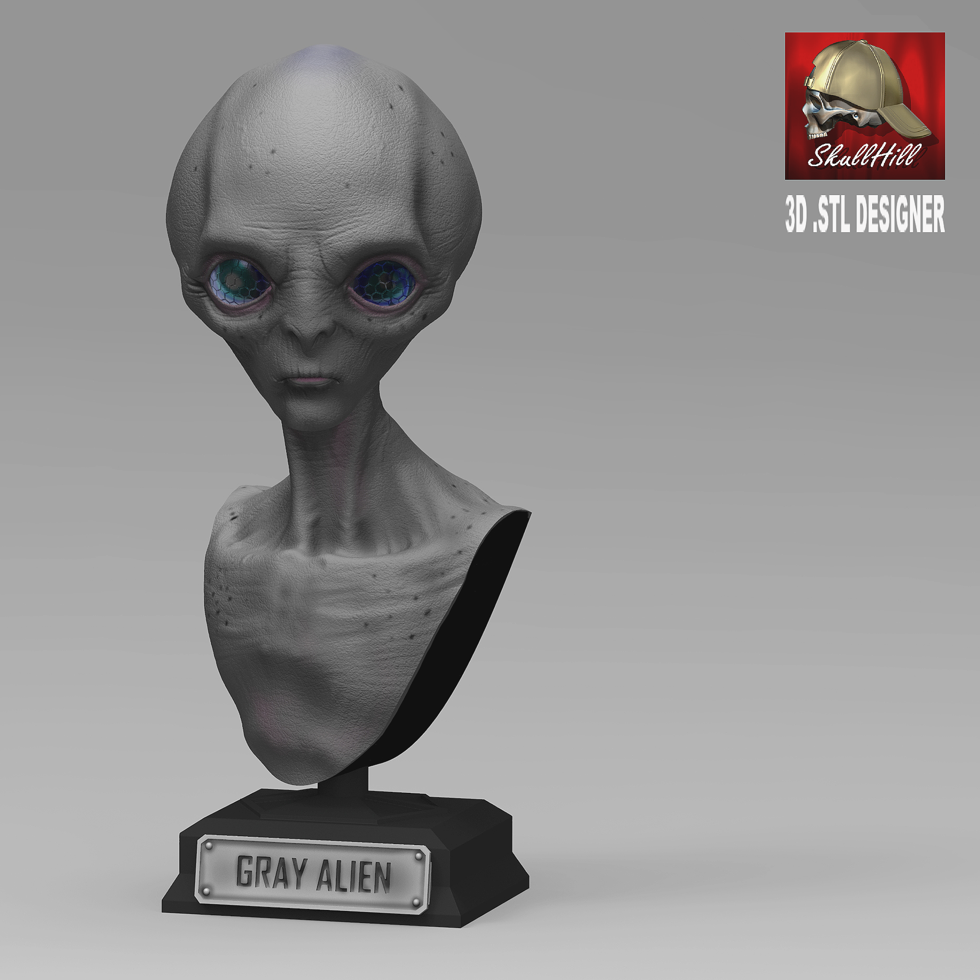 👽 gray alien bust・ STL File for ・Cults