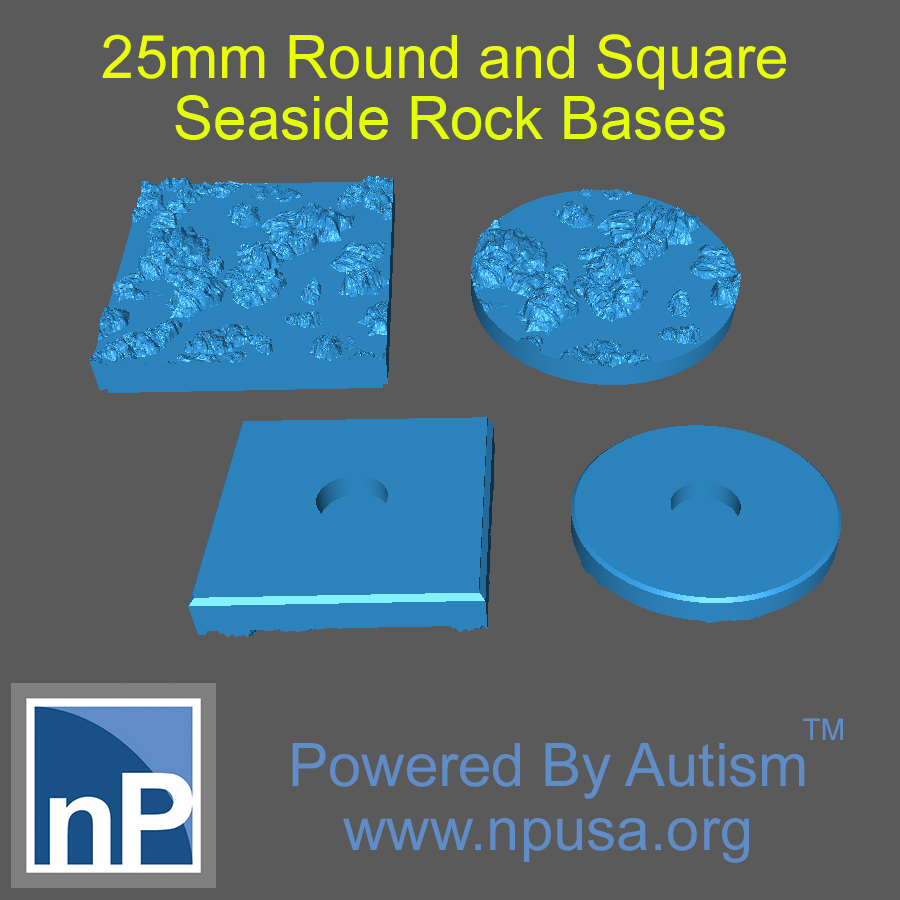 🟪 25mm Round and Square Seaside Rock Base・Free STL File for ・Cults