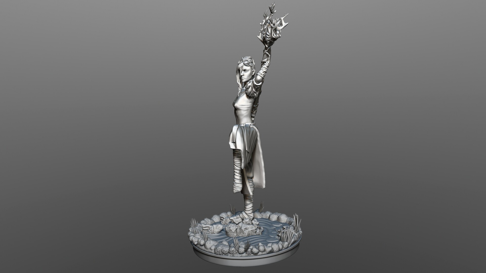 STL file Mage female with staff of thunder and lightning 🧙 ・3D print ...