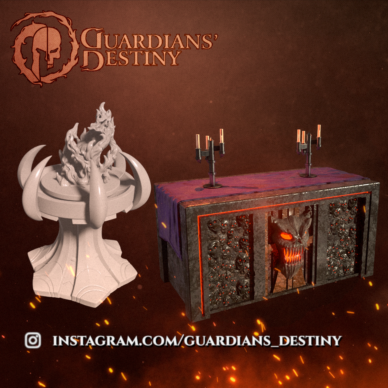 STL file Demon Altar + Torchs 🎲 ・3D printable model to download・Cults