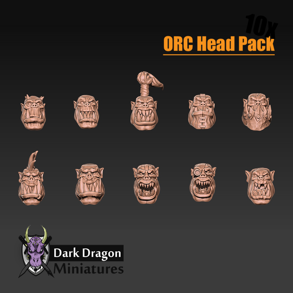 3D file Orc Heads 10x for kitbashing miniatures (wargaming, mini, Dnd ...